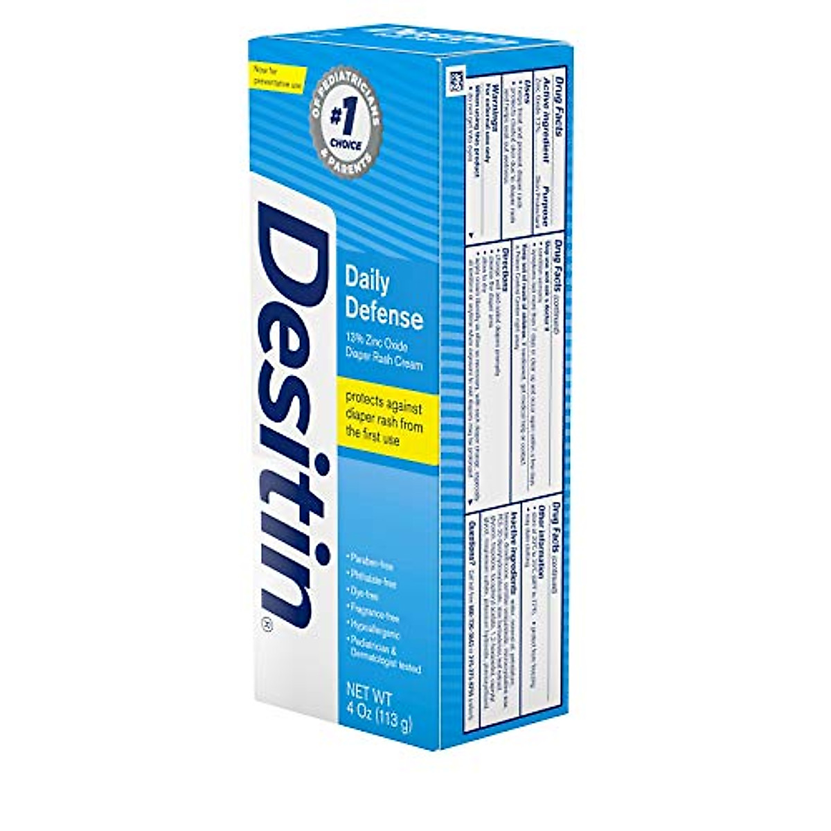 Desitin Daily Defense Baby Diaper Rash Cream with Zinc Oxide to Treat, Relieve & Prevent diaper rash, Hypoallergenic, Dye-, Phthalate- & Paraben-Free, 4 oz