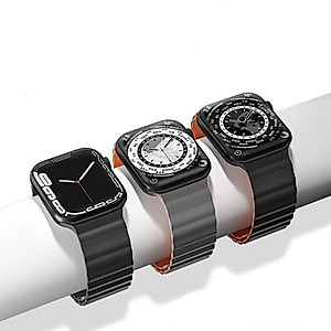 Hamind Apple Watch Band Series Ultra SE 8 7 6 5 4 3 2 1, Watch Band Compatible with Apple Watch 49mm 45mm 44mm 42mm Women and Men, Double Sided Wearable Silicone Magnetic Loop Bands (Grey+Orange)