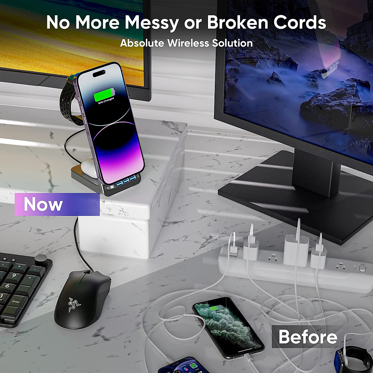 Welnotti 3 in 1 Charging Station for Multiple Devices Compatible with iPhone/iWatch/ipad/SamsungWireless Charger - Charging Stand Dock for AirPods(Gray)