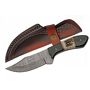 Buffalo Upsweep Damascus Steel Blade Horn/Stag 8.25 inch Hunting Knife