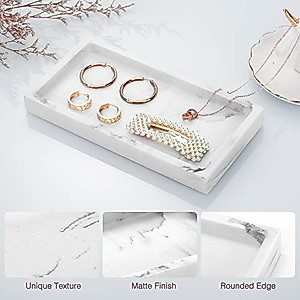 Emibele Resin Bathroom Tray, Mini Plate Holder for Tissues Candles Soap Towel Vanity Countertop Tray Toilet Tank Storage Tray Kitchen Tray Dresser Tray Jewelry Dish Holder Cosmetic Tray, Gravel White