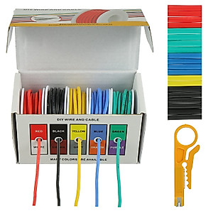 BOJACK 16 AWG Flexible Silicone Wire Electric Wire Hook up Wire Kit 300V Cables with Plus 20 φ4mm Heat Shrink Tubings and a Mini Wire Stripper(5 Colors 13.12Ft Each Color, 16AWG)
