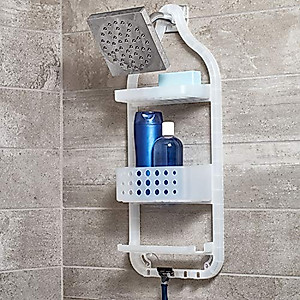 iDesign Circlz Plastic Hanging Shower Caddy, Extra Space for Shampoo, Conditioner, and Soap with Hooks for Razors, Towels, Loofahs, and More, 5" x 10.6" x 26", Frost White