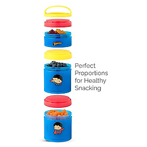 Whiskware Justice League Stackable Snack Containers for Kids and Toddlers, 3 Stackable Snack Cups for School or Travel, Batman