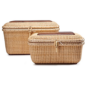 Teng Jin Decorative with Lid Handmade Nantucket basket A gorgeous little jewelry box Cane staves finely-woven home-storage-baskets-and-containers Arts,Luxury Container