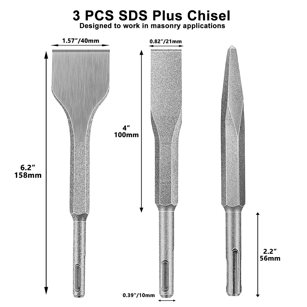 HighFree 11 Pieces SDS Plus Rotary Hammer Drill Bits Set Including Chisels Bits and Carbide Tip Twist Drill Point Bits for Brick, Cement and Concrete Demolition