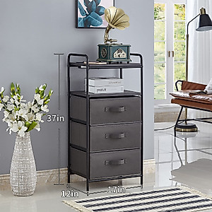 OLD CAPTAIN 3 Drawer Fabric Dresser with Charging Socket Tall Nightstand for Bedroom,Brown+Dark Grey…