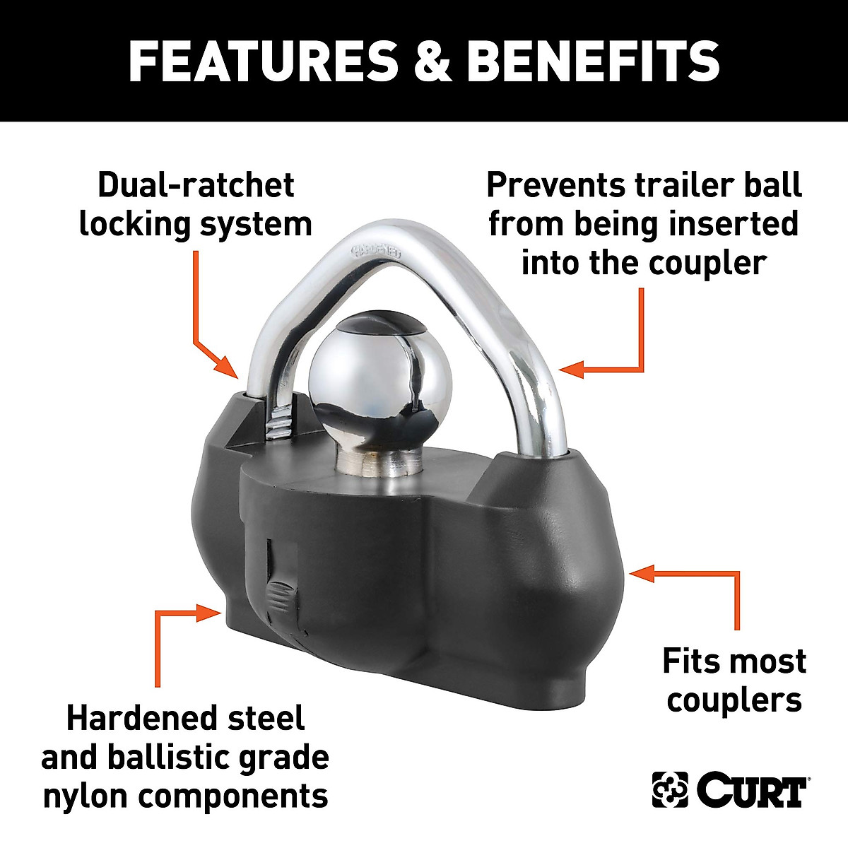 CURT 23179 Ballistic-Grade Nylon Universal Trailer Tongue Lock