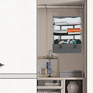 ELEZAY Hanging Packing Cubes Portable Closet Shelves Travel Collapsible Compression Garment Organizer for Carry-on Luggage Suitcase with Breathable Perforated Material X-Large_17.1*11.8*24.4 IN, Grey