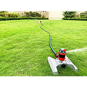 Eden 96122 Metal Adjustable 6-Pattern Mobile Rotary Gear Drive Garden Sprinkler for Yard W/Quick Connect Starter Set, Waters up to 80 ft. in Diameter