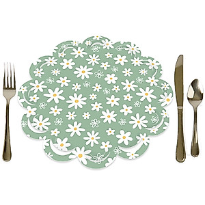Big Dot of Happiness Sage Green Daisy Flowers - Floral Party Round Table Decorations - Paper Chargers - Place Setting For 12