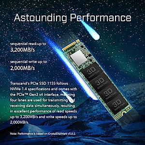 Transcend 1TB MTE115S M.2 2280 PCIe Gen3x4 SSD, 3D NAND, NVMe Internal Solid State Drive, Low-Power Consumption, SLC Cache, Up to 3,200 MB/s - TS1TMTE115S