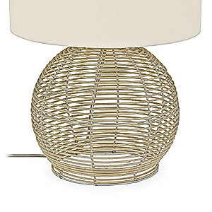 Henn&Hart 21.5" Tall Rattan Table Lamp with Fabric Shade in Rattan, for Home, Living Room, Bedroom, Entertainment Room, Office, Kitchen, Dining