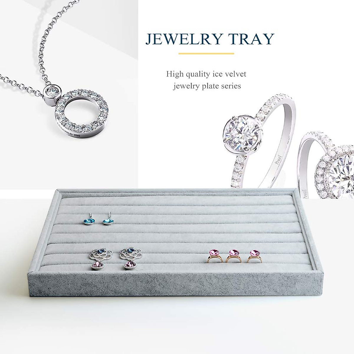 Oirlv Velvet 7 Slots Ring Earrings Studs Tray Showcase Display Jewelry Organizer