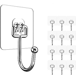 ALLFONDO Large Adhesive Hooks 44 LB(MAX), 12 Pack. Waterproof RUSTPROOF Wall Hooks Stainless Steel Coat Towel Hook for: Indoor, Kitchen, Bathroom, Shower, Home, Office USE
