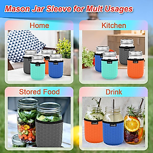 Cosmos 4 Pcs Neoprene Mason Jar Sleeve Cover for Regular Mouth Jar, Insulated Glass Jars Cover Canning Sleeves Glass Container Protector Holder for Home Kitchen Storage (For 16 OZ Jar)