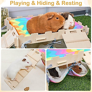 Guinea Pig Hideout with Hammock, Soft Guinea Pig Hammock Wooden Guinea Pig House with Stairs Large Guinea Pig Toys fit Guinea Pig Cages Durable Guinea Pig Accessories for Small Animals