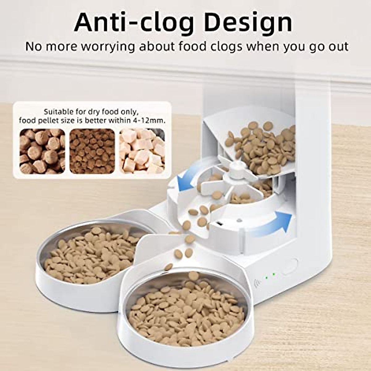 ROJECO Automatic Cat Feeders for 2 Cats, 4L Cat Food Dispenser with APP Control, Double Stainless Steel Bowls, Dual Power Supply and Low Food Alarms, 2.4GHz Wi-Fi Enabled Pet Feeder for Cats and Dogs