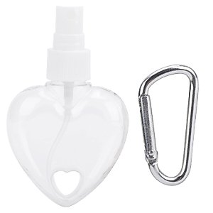 BORDSTRACT Travel Spray Bottle 50ml, Transparent Empty Heart Shape Plastic Containers for Camping, Hiking, Cleaning and Skin Care Atomizer with Keychain (White)