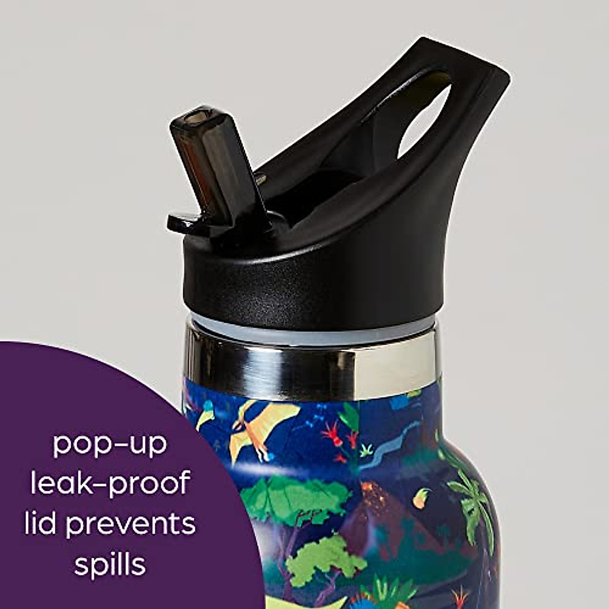 Highlights Insulated Water Bottle for Kids, 20-Ounce Stainless Steel Water Bottles for Boys and Girls, Double Wall Vacuum Insulated, Kids Water Bottle for School (Dinosaur - Green)