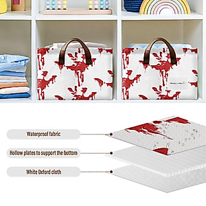 Exnundod Bloody Handprint Horror Storage Bins Spooky Halloween Stroage Basket with Metal Frames Collapsible Storage Bin with Handles Organizing Closet Blanket Toys, 1PC