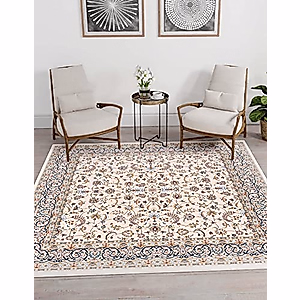 Unique Loom Narenj Collection Area Rug - Leeds (10' Square, Ivory/Blue)