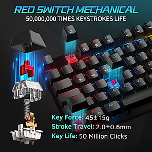 Mechanical Gaming Keyboard, 98 Keys RGB Backlit Full Size Keyboard with Blue Switch, Double Shot Injection Floating Keycaps, Full Anti-Ghost Wired Computer Keyboard for Windows PC Mac Xbox Gamer