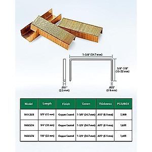 meite 16GCS58 16 Gauge 1-3/8" Crown 5/8" Length Copper Coated Carton Closing Staples for Pneumatic & Manual 2000 PCS/Box (1 Box)