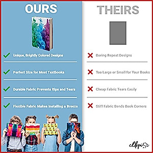Stretchable, Easy Apply Book Covers 6 Pack of Fun Designs. Jumbo Jackets Fit Most Hardcover Textbooks Up to 9 x 11". Adhesive-Free, Nylon Fabric Protectors. Washable and Reusable Student School Supply