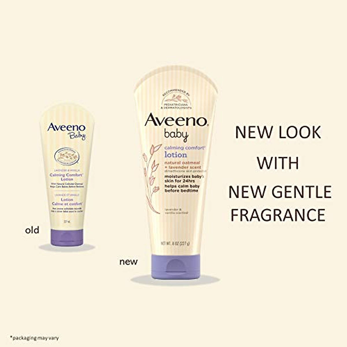 Aveeno Baby Calming Comfort Moisturizing Lotion with Relaxing Lavender & Vanilla Scents, Non-Greasy Body Lotion with Natural Oatmeal & Dimethicone, Paraben- & Phthalate-Free, 8 fl. oz