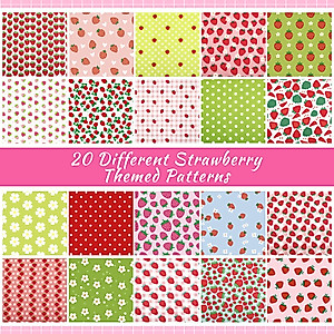 20 Pcs 10''x10'' Strawberry Fabric Strawberry Fabric Squares Quilting Cotton Fabric Bundle for DIY Sewing Fabric Precuts Quilt Squares Multi Color Printed Patchwork Supplies for Quilting Patchwork