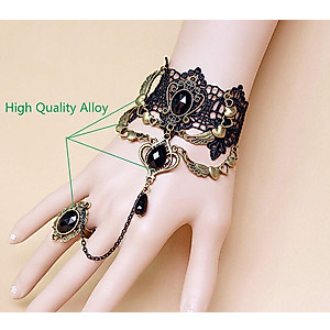 Jurxy Lace Choker Necklace with Bracelet Set Punk Party Gothic Vintage Handmade Retro Victorian Vampire Punk Pendant Necklace Bracelet Wristband for Women Black– Style 2