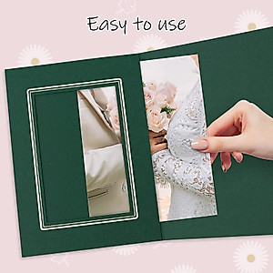 AUEAR, Pack of 25, 5X7 Photo Folders, Atrovirens with Gold Lining, Cardboard Picture Frame for Special Events: Wedding, Graduation, Christmas