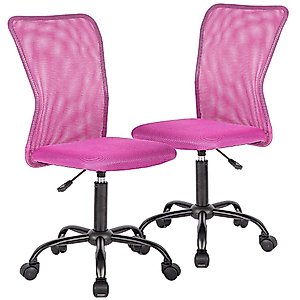 Ergonomic Office Chair Cheap Desk Chair Mesh Computer Chair with Lumbar Support No Arms Swivel Rolling Executive Chair for Back Pain,Pink 2 Pack
