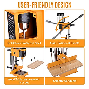 Hoteche Benchtop Wood Mortiser - 1/2HP Woodworking Mortising Machine with 3/8-Inch Chisel