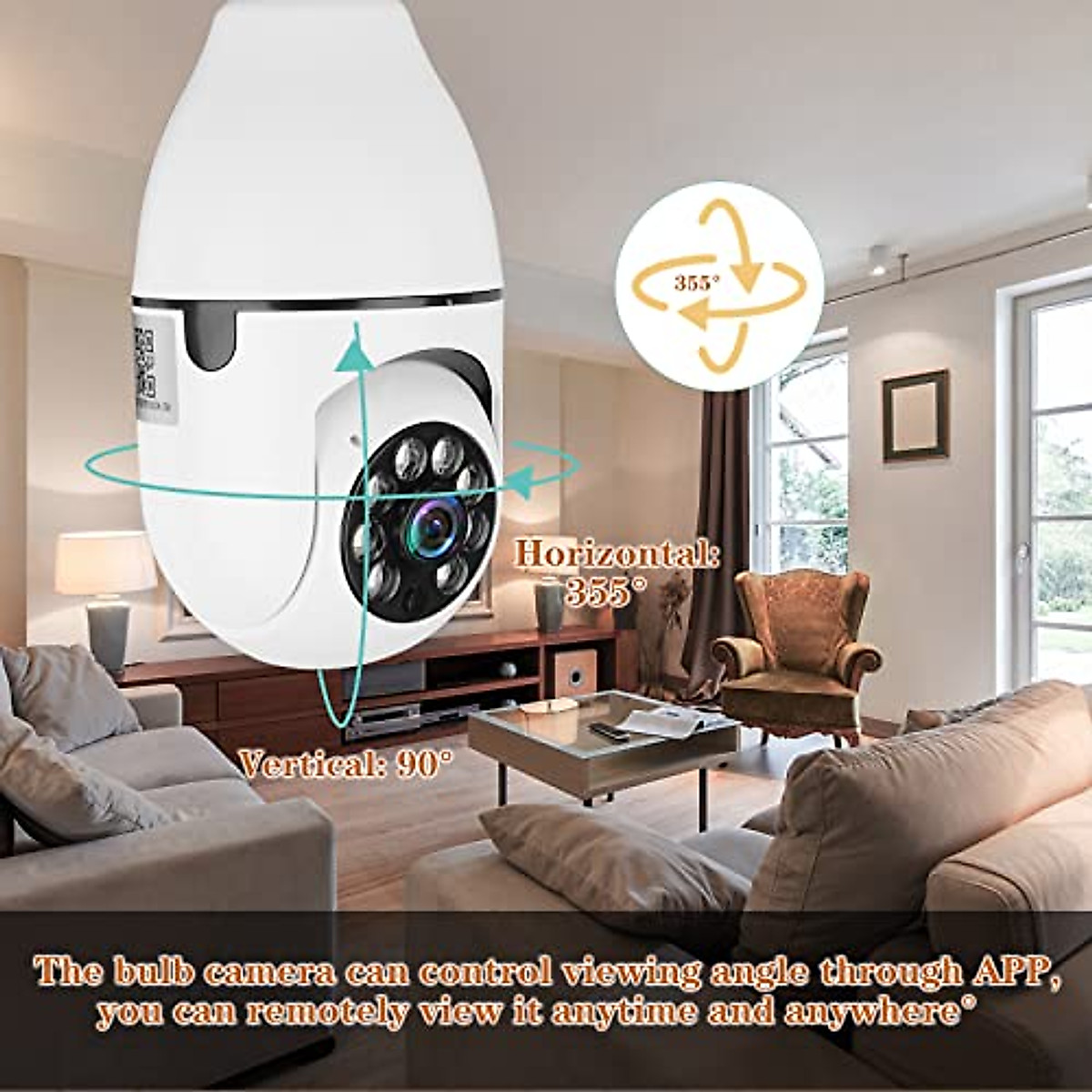 Wireless Light Bulb Camera 2.4GHz WiFi 360 Degree Socket Cameras for Home Security 1080p Smart Panoramic Cam Home Surveillance Camera System with Night Vision Motion Detection and Alarm