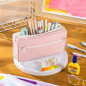 iSuperb Big Capacity Pencil Case Large Pencil Pouch Passport Bag Zipper Stationery Storage Cosmetic Makeup Bag Organizers for Women (Beige)