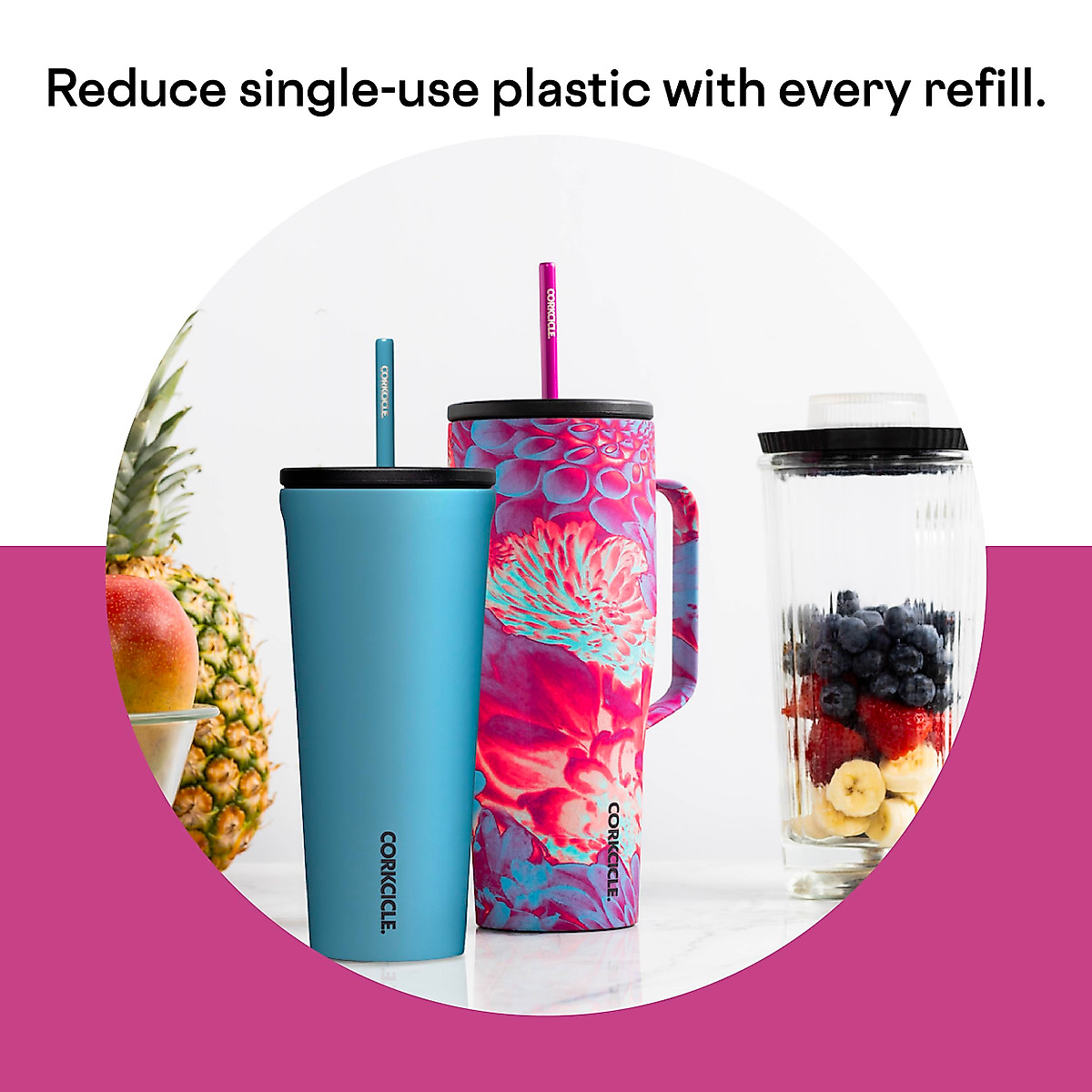 Corkcicle Cold Cup XL Insulated Tumbler with Handle, Lid, & Straw, Dopamine Floral, 30 oz – Reusable Cupholder Friendly Water Bottle Keeps Drinks Cold 12hrs