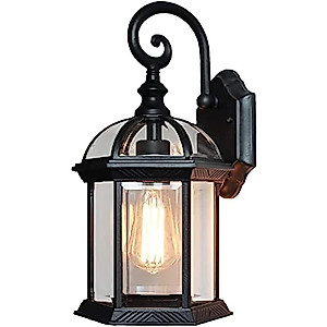TILBEA Outdoor Wall Lantern Light Clear Waterproof House Lighting Aluminum Cast Sconce Fixture Wall Mount Anti-Rust Matte Black Wall Lamp for House Porch Entryway Garage Doorway