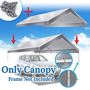 BenefitUSA Canopy ONLY 10'x20' Carport Replacement Canopy Outdoor Tent Garage Top Tarp Shelter Cover w Ball Bungees (Silver)