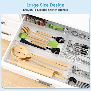 CERMENK 16 Pack Large Clear Drawer Organizer,Bathroom Drawer Organizer Trays,4 Size Plastic Kitchen Drawer Organizer and Storage,Acrylic Vanity Storage Bins for Kitchen Utensils,Office,Makeup