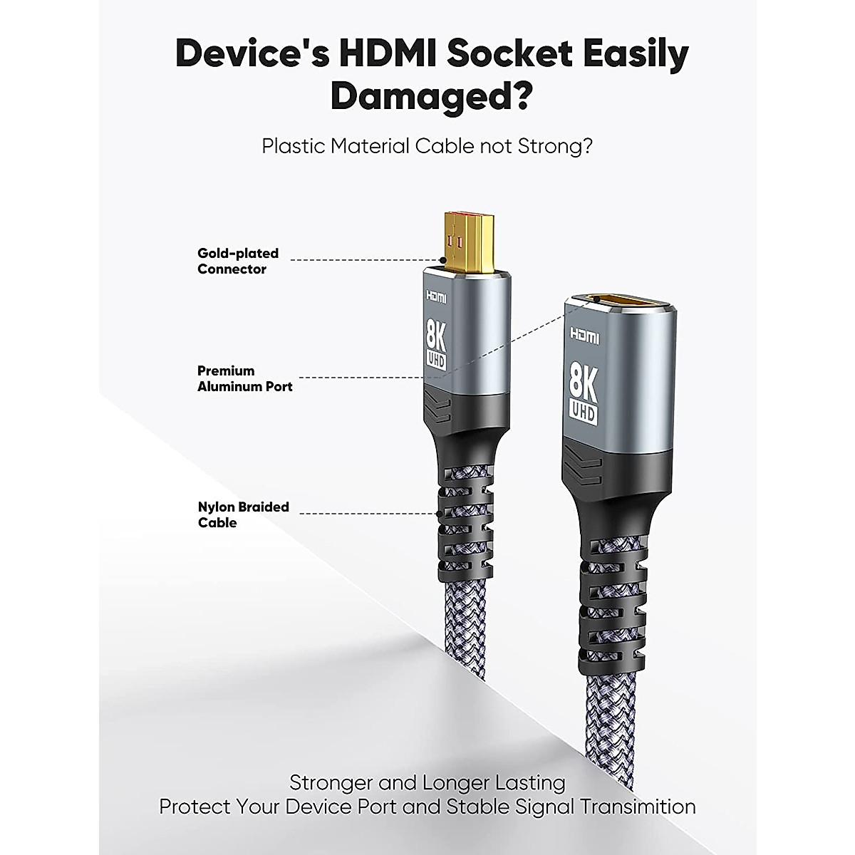 Highwings 8K 4K HDMI Extender Cable, Short HDMI Extension Cable 2.1 4K@30Hz/ 60Hz/ 120Hz, Ultra high Speed HDMI Adapter Male to Female Compatible with PS5 Roku Stick Blu Ray Player HDTV Laptop 1FT