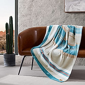 Wrangler - King Blanket, Ultra Soft Plush Fleece Blanket (Modern Serape Stripe Blue, King)