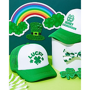 St. Patrick's Day Trucker Hat 2 Pieces Irish Green Mesh Cap Shamrock Hat Saint Patrick's Day Accessories Four-Leaf Clover Baseball Cap