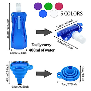 10pcs Collapsible Reusable Water Bottle with Carabiner Clip and folding funnel, for For Gym, Sports, Teams, Hiking, Camping, Biking, Outdoors, Beach, Traveling, Yoga & More, 5 Color