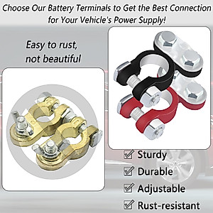2PCS Adjustable Car Battery Terminal Connectors,Galvanized Negative/Positive Battery Terminal with Insulating Pad,Universal Automotive Replacement Battery Terminals & Ends