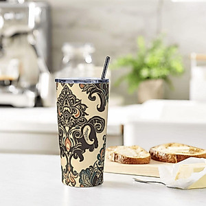 Asian Elephants print 20 oz Stainless Steel Tumbler With Lid And Straw Insulated Coffee Cup Portable Travel Mug For Cold And Hot Drinks