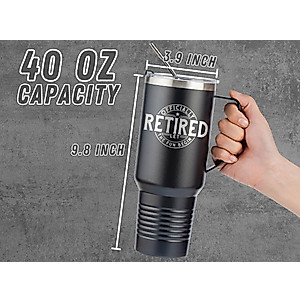 Onebttl Retirement Gifts for Men, Retirement Tumbler for Men 40oz Insulated Travel Cup with Handle, Retired Gifts for Dad, Grandpa, Friends, CoWorker (Black, Officially)