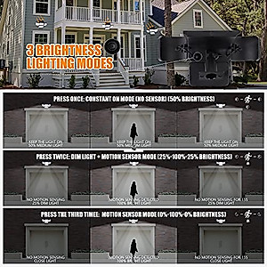 SOARCHICK 4 Heads Solar Outdoor Lights IP65 Waterproof Solar Powered Motion Sensor Security Lights 288 LED 3000LM Outdoor Flood Lights Adjustable Wide Angle for Yard Garden Garage Pathway Patio 1 Pack