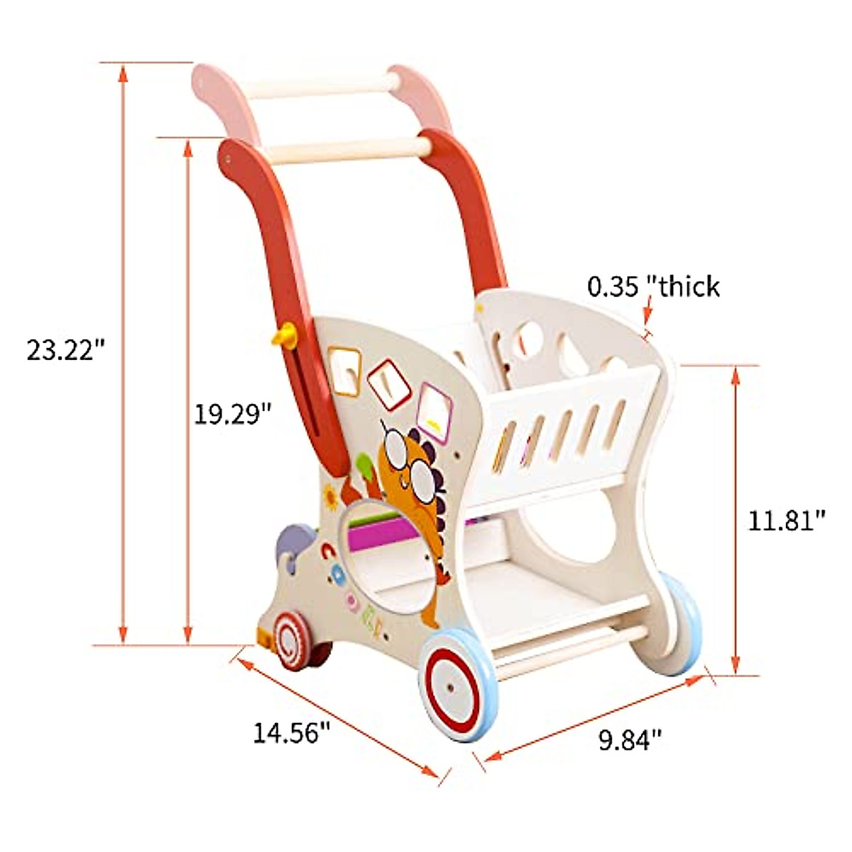 Kids Shopping Cart Wooden Baby Walker Baby Push Learning Walker for Kids Adjustable Handle Height